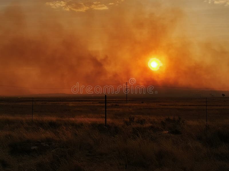 Fire and Sun. Smoke Enters Sky Stock Photo - Image of enter, smoke ...
