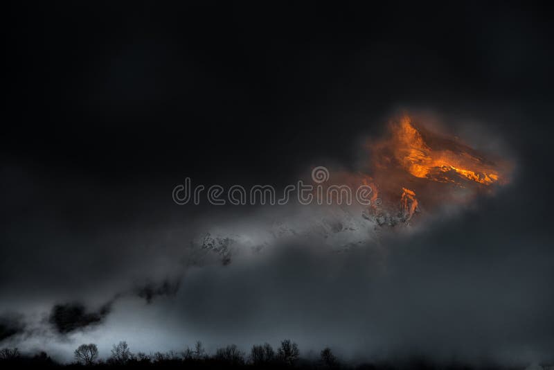 Fire Sunrise in the Mountains Stock Image - Image of nature, mountain ...