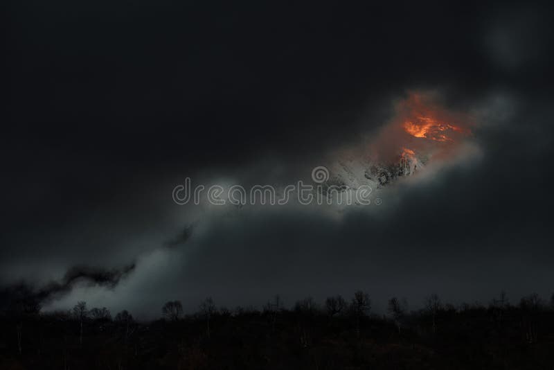 Fire Sunrise in the Mountains Stock Photo - Image of altitude, manaslu ...