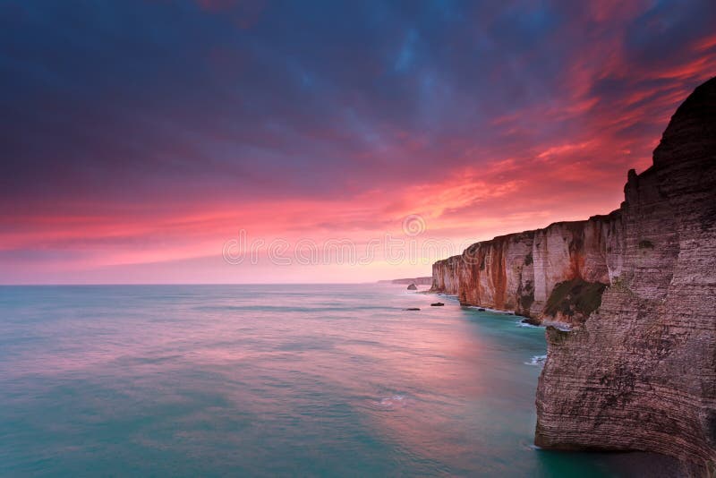 Fire Sunrise Over Cliffs in Atlantic Ocean Stock Photo - Image of ...
