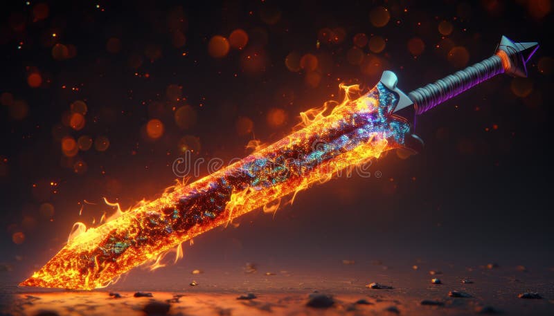 A Fire Sword with Evil Magic on Dark Background Stock Illustration ...