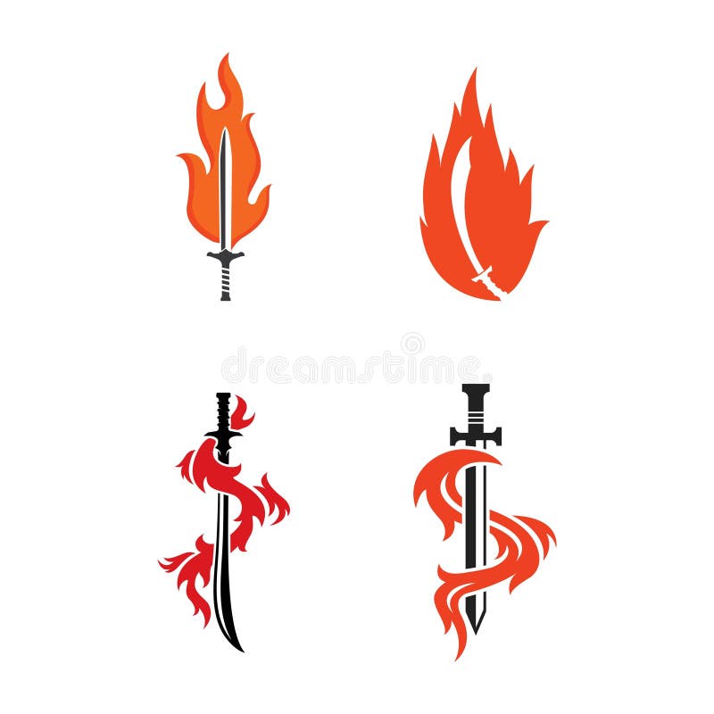 Fire Sword Logo Vector Icon Illustration Stock Vector - Illustration of ...