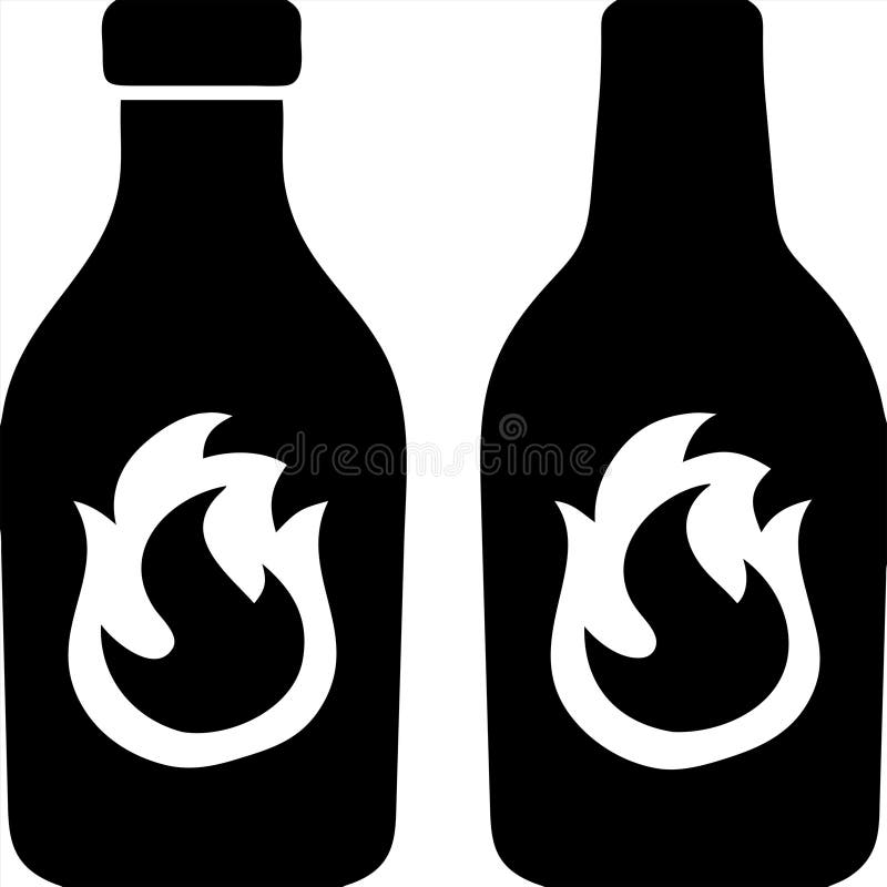 Fire Symbol on Bottles Vector Illustration for Hot Sauce Packaging ...