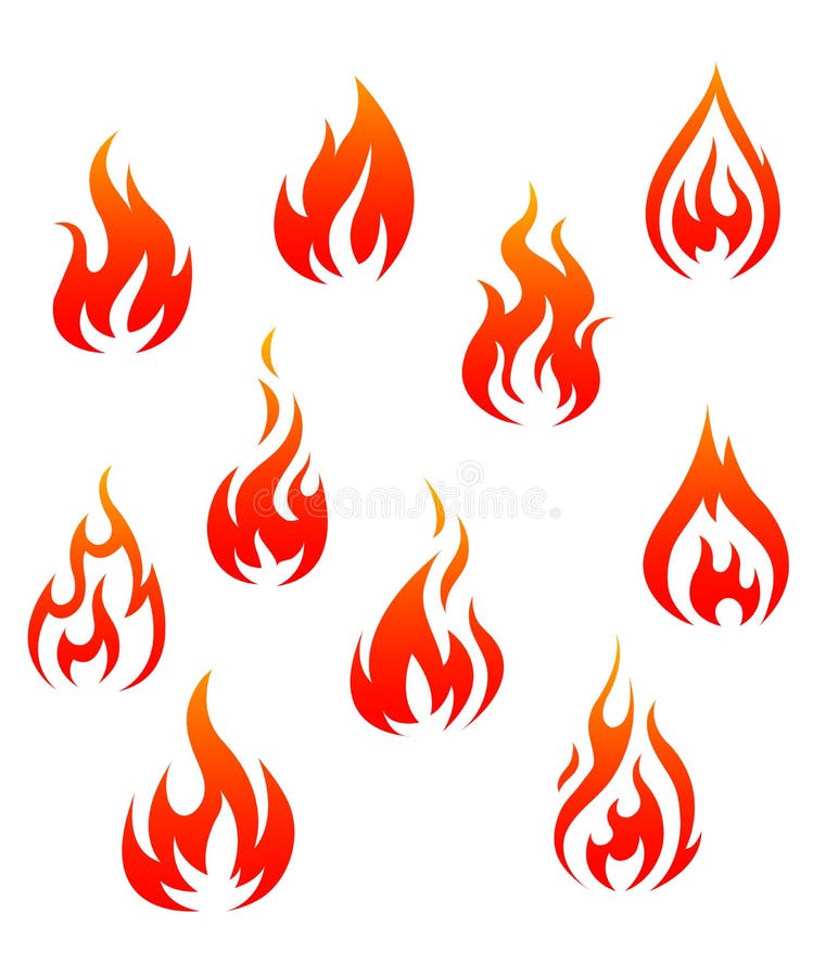 Fire and Flames Symbols Set Stock Vector - Illustration of icon ...