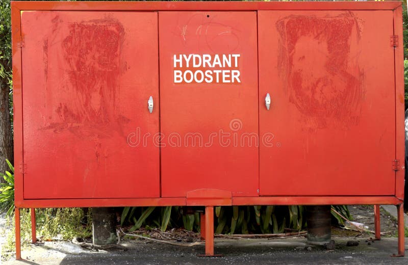 Red Hydrant Booster, Fire Hydrant on the Street Stock Photo - Image of ...