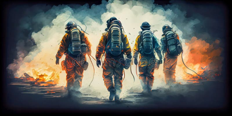 The Fire Team Fights a Forest Fire. Ia Generative. Stock Illustration ...
