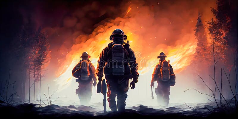 The Fire Team Fights a Forest Fire. Ia Generative. Stock Illustration ...