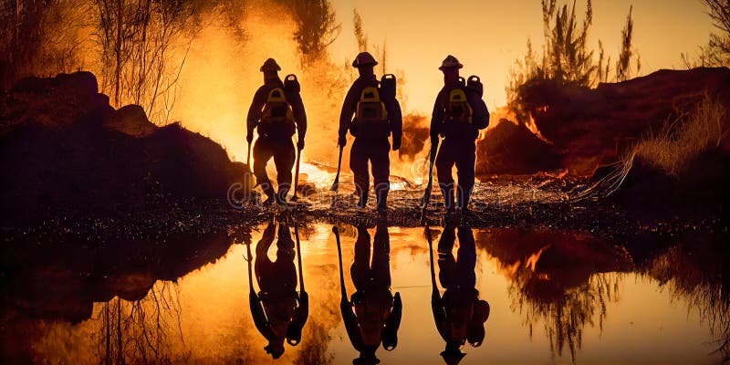The Fire Team Fights a Forest Fire. Ia Generative. Stock Illustration ...