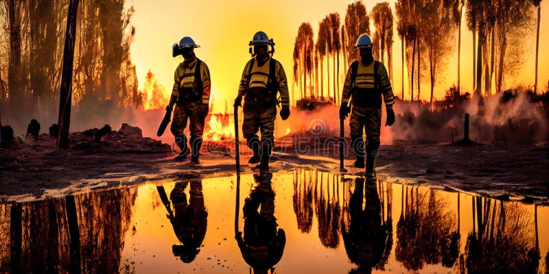 The Fire Team Fights a Forest Fire. Ia Generative. Stock Illustration ...