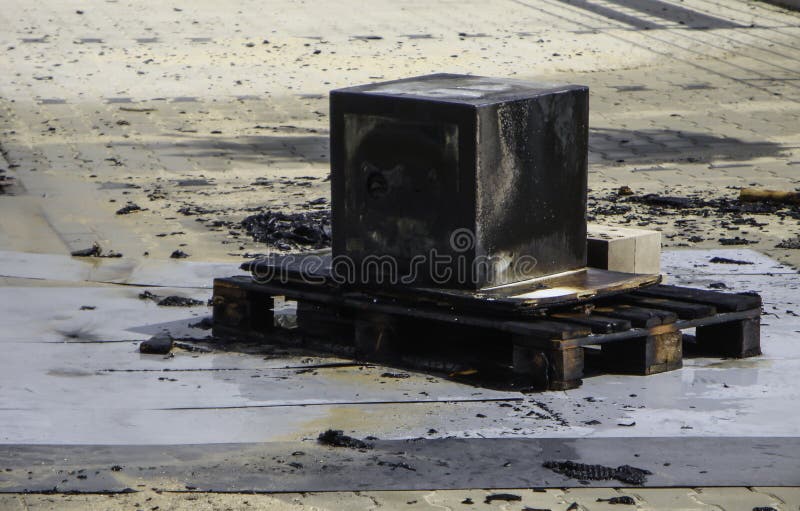 Fire testing of a safe. stock photo. Image of wall, vehicle - 205965546