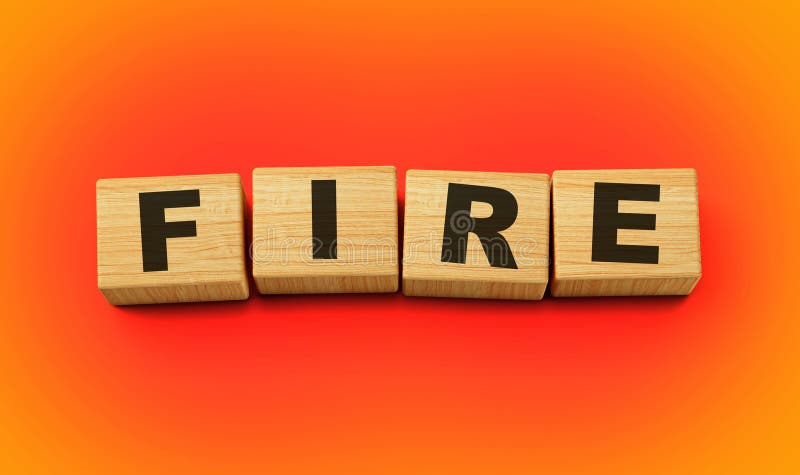 Fire Text on Wooden Blocks Isolated on Orange Background, 3d ...