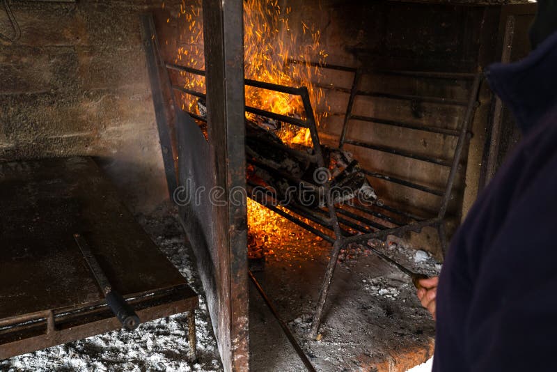 Fire to cook the grill stock image. Image of dinner - 190452193