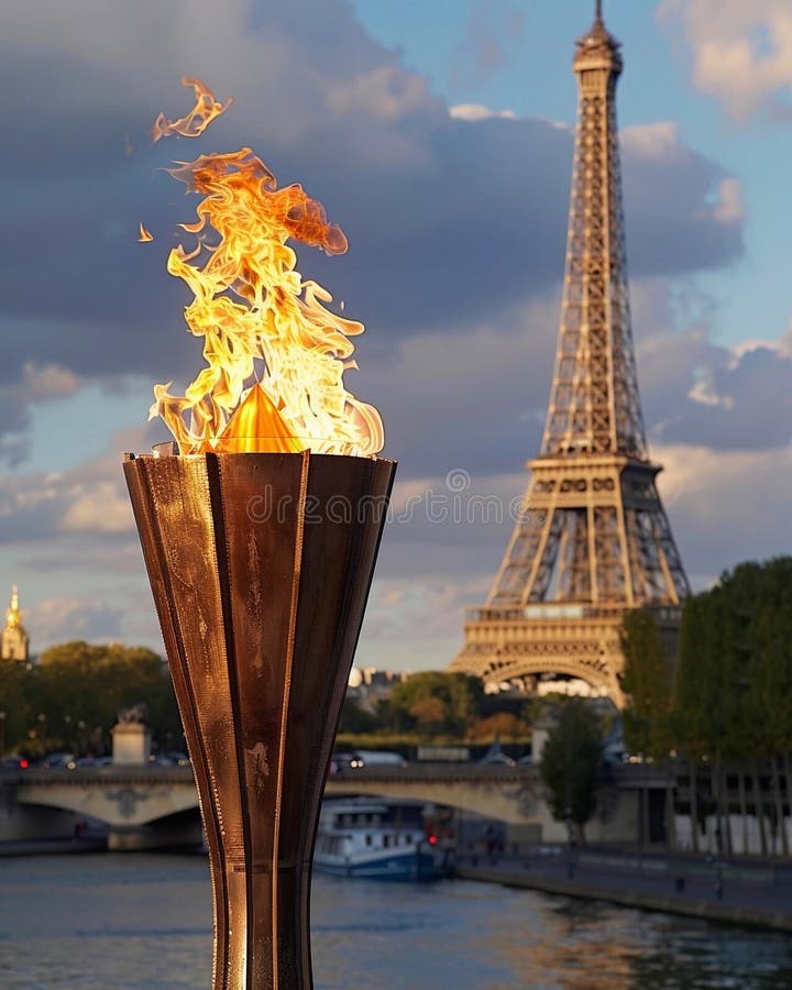 Fire Torch Against the Background of the Paris City Stock Photo - Image ...