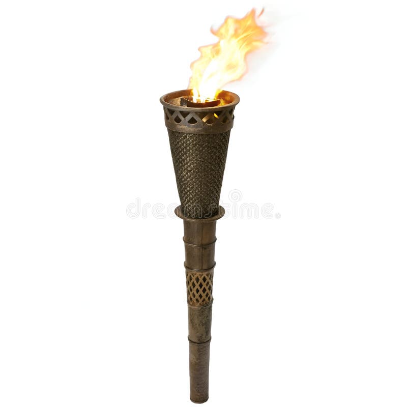 Fire Torch with Flame Burning at the Top Isolated on White Background ...