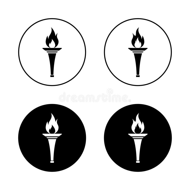 Fire Torch Icon on Black Circle. Sports Flame Sign Symbol Stock ...