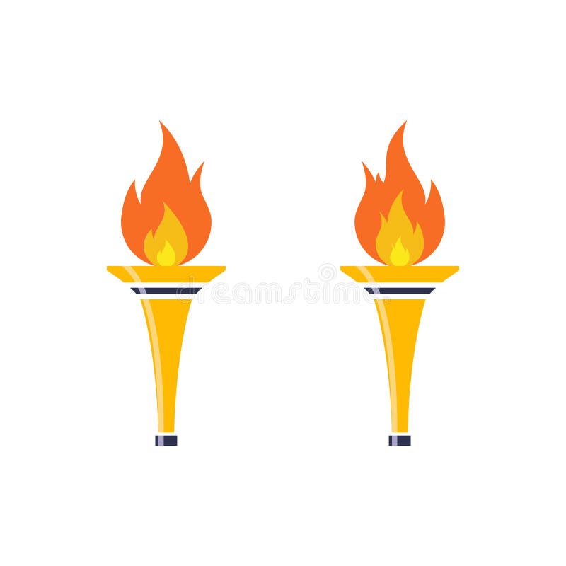 Fire Torch Icon in Flat Design. Sports Torch Flame Sign Symbol Stock ...