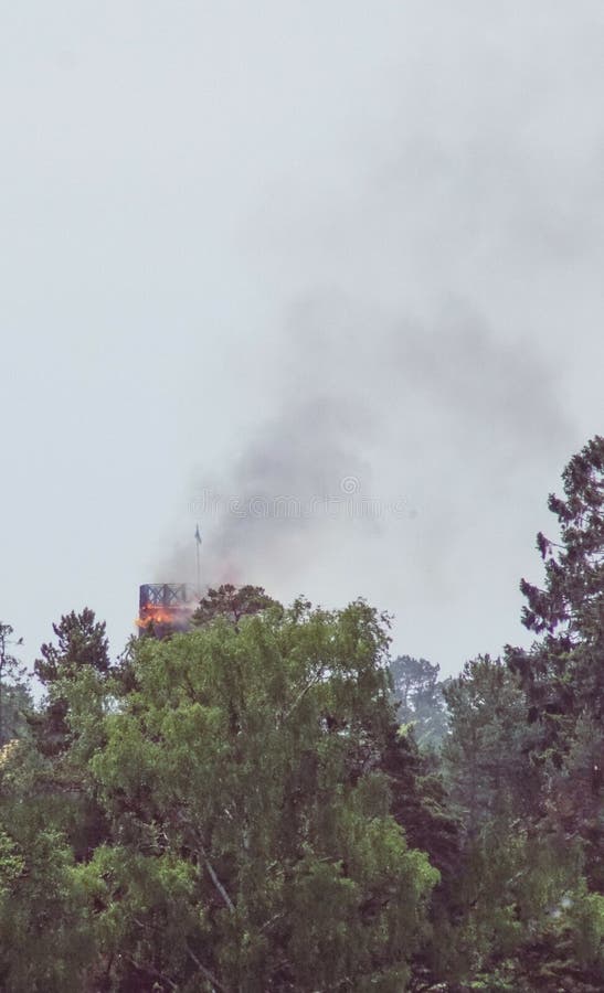 Fire in a Tower in the Forest Stock Image - Image of standing, outdoors ...