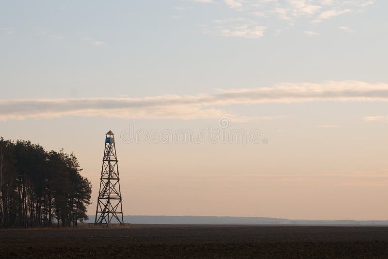 Fire Tower by the Forest at the Edge of the Field Stock Photo - Image ...