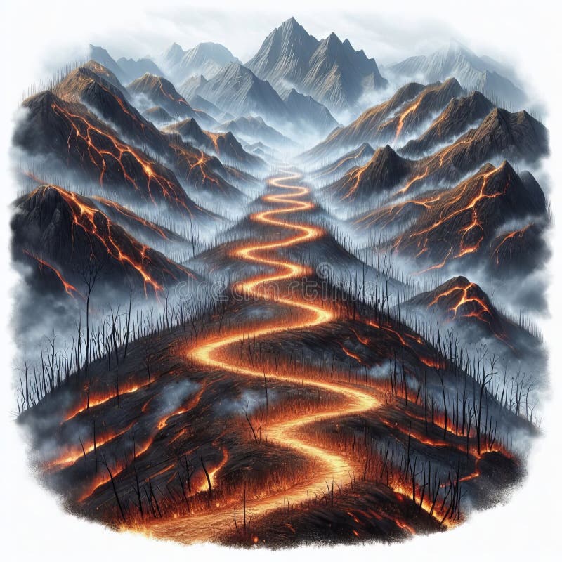 Fire Trail a Path of Scorched Earth Left Behind by a Wildfire O Stock ...