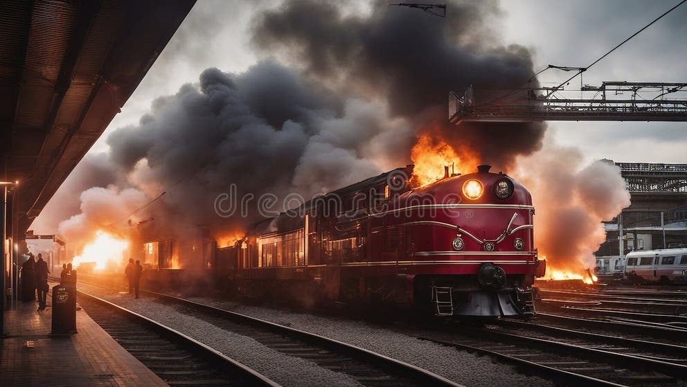 Fire in the Train, _A Burning Ruby Train on Fire, Flames, that Shine at ...