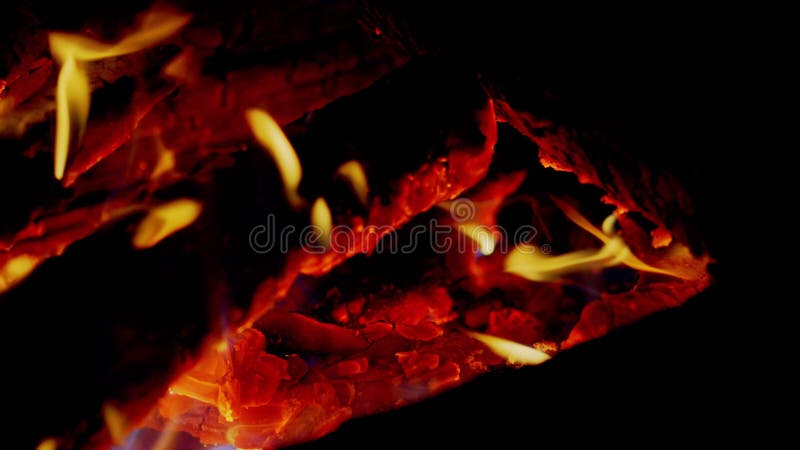 Fire Transforms Wood into Charcoal. Fire Particles Over Black ...
