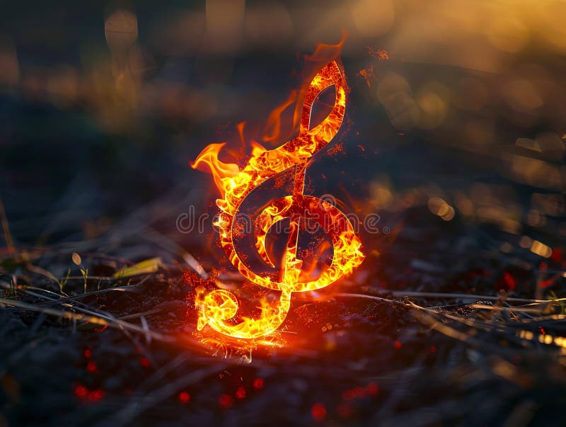 A Fire Treble Clef in the Middle of a Field Stock Image - Image of ...