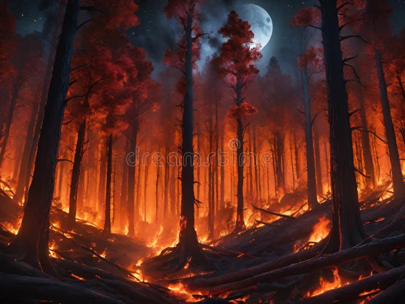 Fire and Trees in the Forest Stock Illustration - Illustration of plant ...