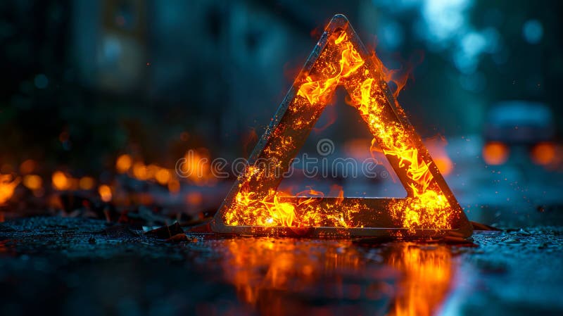 A Fire Triangle on the Road Stock Photo - Image of fireplace, night ...