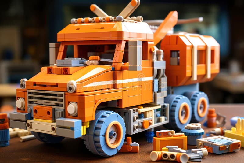 Fire Truck on a Construction Site, Children S Construction Set. Stock ...