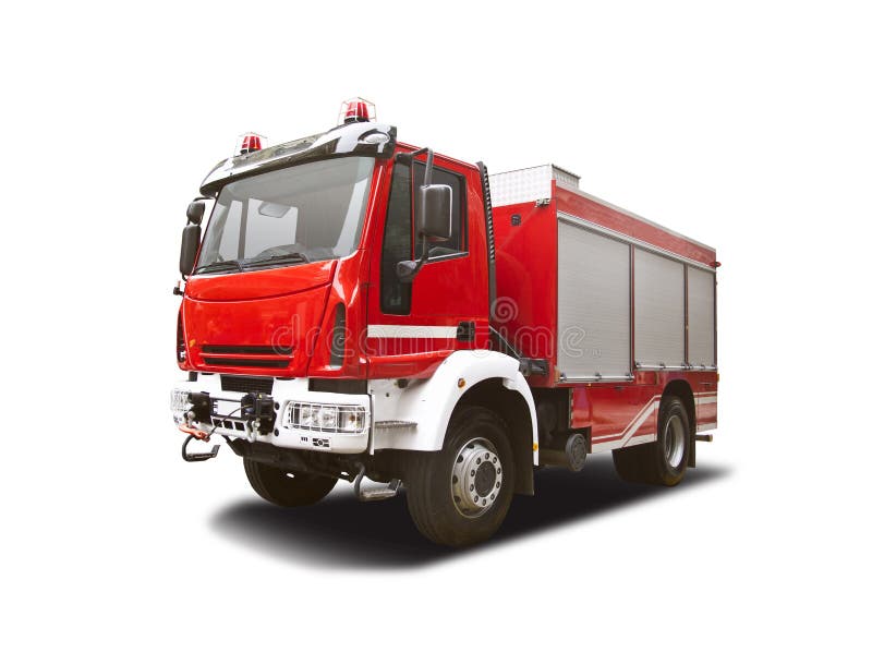 Fire Truck Crane Isolated on White Stock Photo - Image of firetruck ...