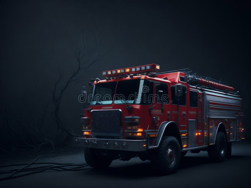 A Fire Engine in a Dark Forest. Stock Image - Image of firefighting ...