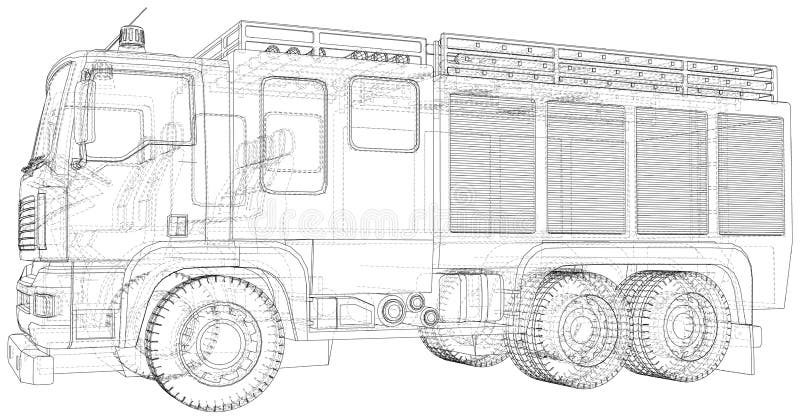 Fire Truck. Fire Engine Vector Illustration. Wire-frame Line Isolated ...