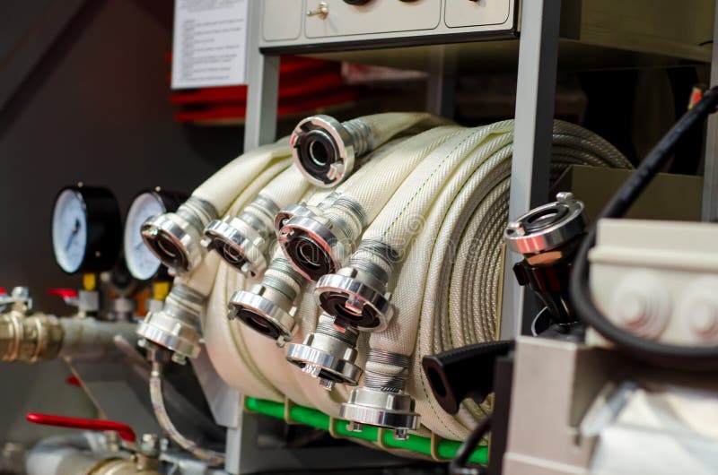 Fire Truck Equipment. Fire Truck Hose Stock Photo - Image of emergency ...