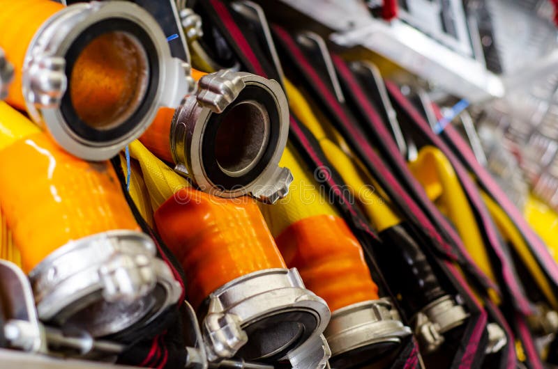 Fire Truck Equipment. Fire Truck Hose Stock Photo - Image of metal ...
