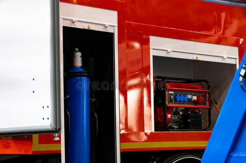 Fire Truck Equipment. Oxygen Cylinder and Generator Stock Image - Image ...