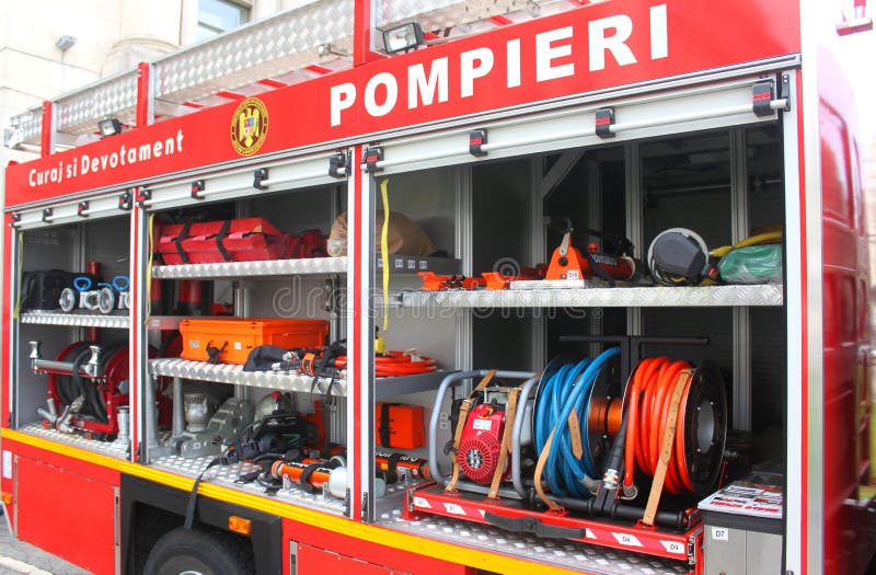 Fire truck equipment. editorial stock image. Image of service - 41178109