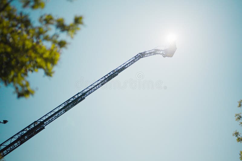 Fire Truck Extended Fire Ladder Operation Stock Image - Image of engine ...