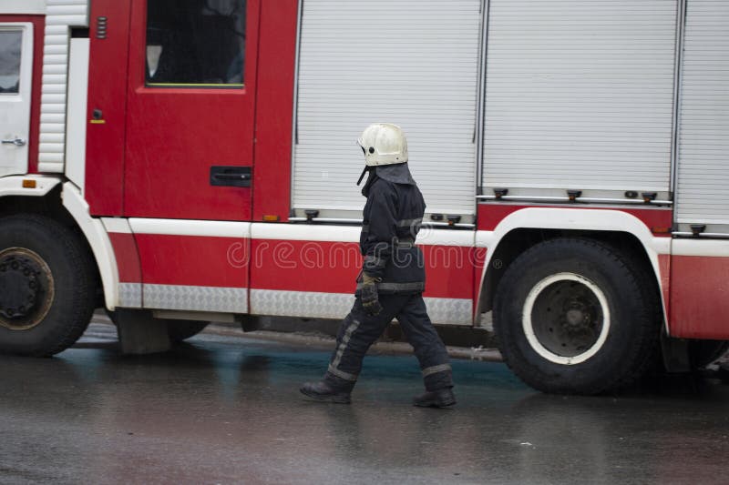 A Fire Truck on Fire.the Work of Firefighters on Fire Stock Photo ...