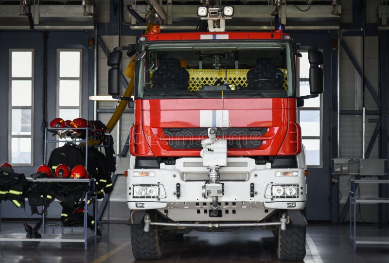 The Fire Truck is in the Garage Box of the Fire Station Stock Image ...