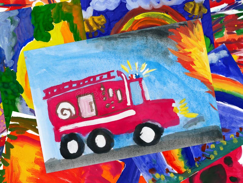 Fire Truck Illustration Collage Stock Illustration - Illustration of ...