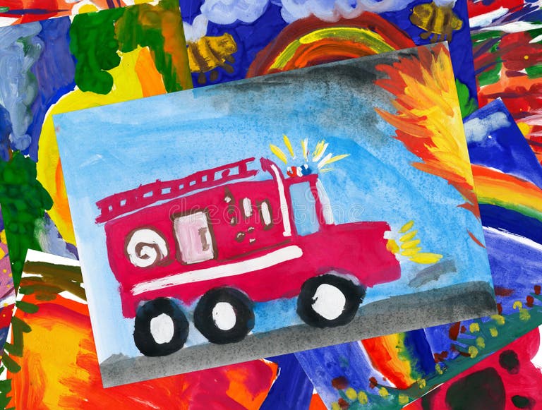 Fire Truck Illustration Collage Stock Illustration - Illustration of ...