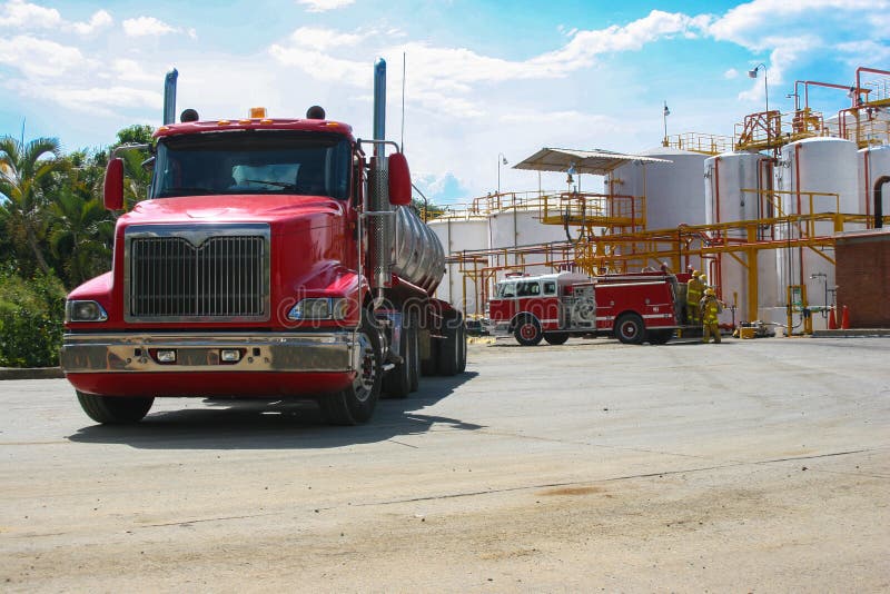 Fire Truck in Industrial Plant Stock Photo - Image of container, energy ...