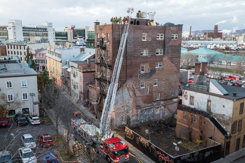 Fire Truck Ladder Around Building on Fire. Editorial Stock Image ...
