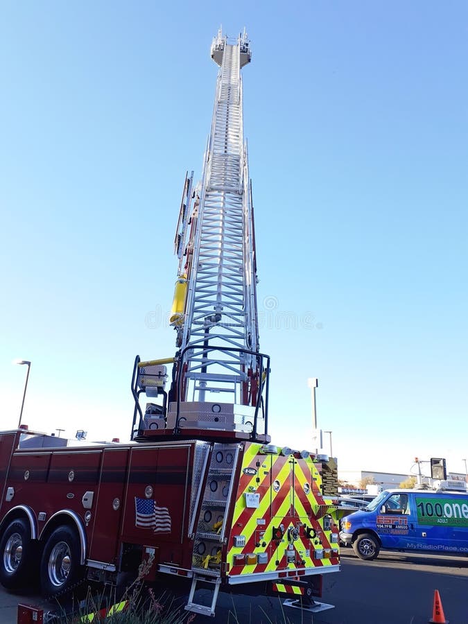 Fire Truck with Ladder Fully Extended. Editorial Photography - Image of ...