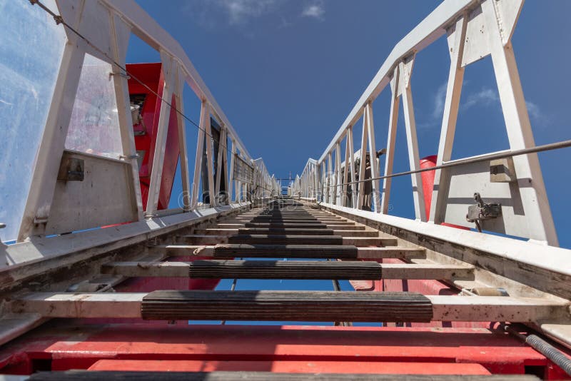 Fire Truck Ladder Leading To the Sky Stock Photo - Image of ...