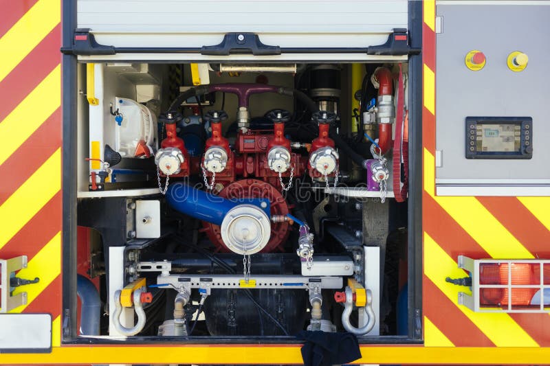 Fire Truck Pump during Intervention in an Emergency Stock Photo - Image ...