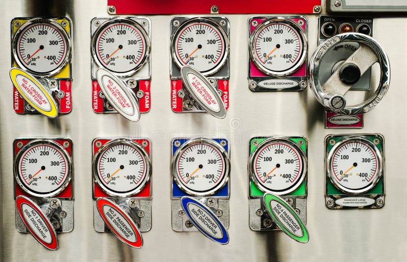 Fire truck pump panel stock photo. Image of chrome, temperature - 24385228