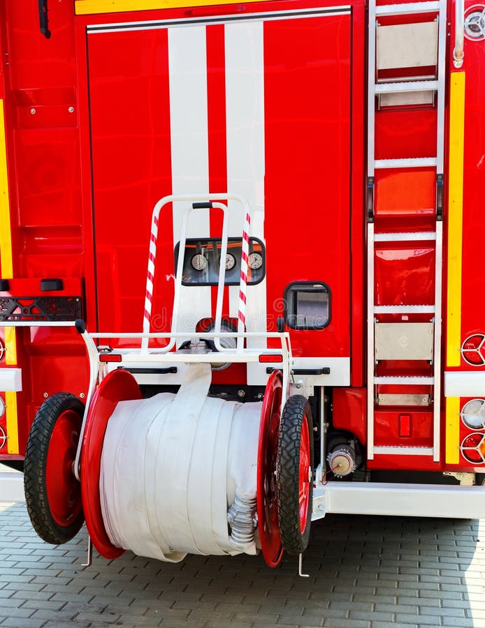 Fire truck, rear view stock photo. Image of flame, protection - 43147446