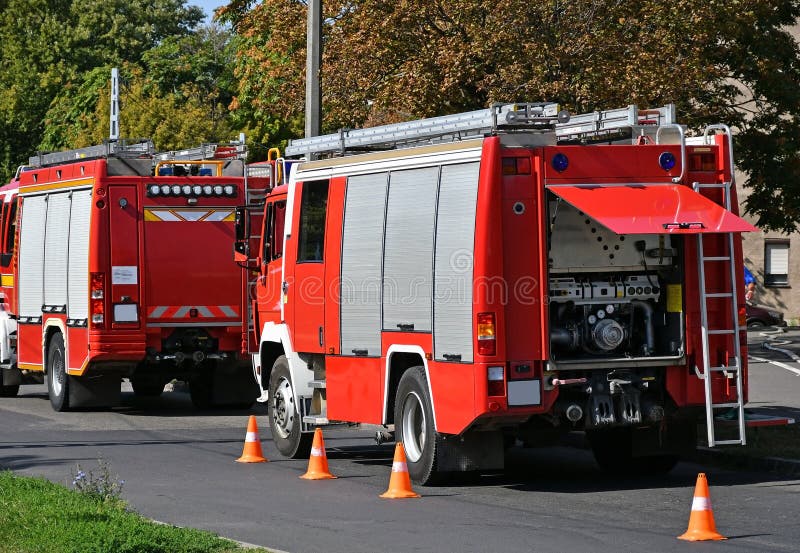 Fire Truck at the Scene of a Fire Stock Image - Image of connector ...