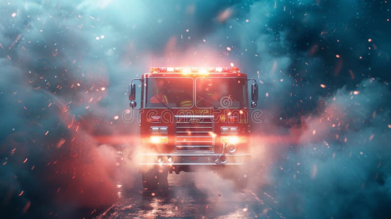 Fire Truck through the Smoke Stock Illustration - Illustration of ...